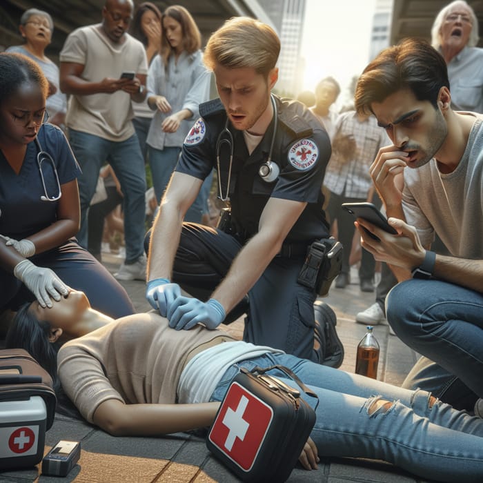 Emergency First Aid Scene in Public Area | AI Art Generator | Easy-Peasy.AI