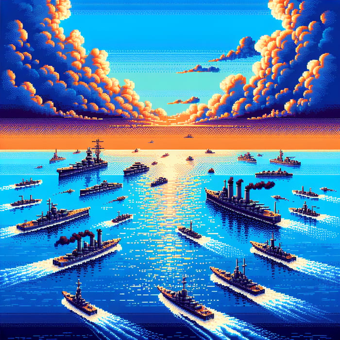 Battleship Sea Hunt: Exciting P2P Pixel Art Game | AI Art Generator ...