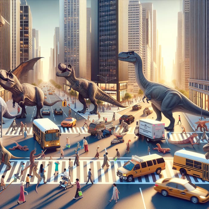 Dinosaurs in Urban Society: Coexisting with Humans | AI Art Generator ...