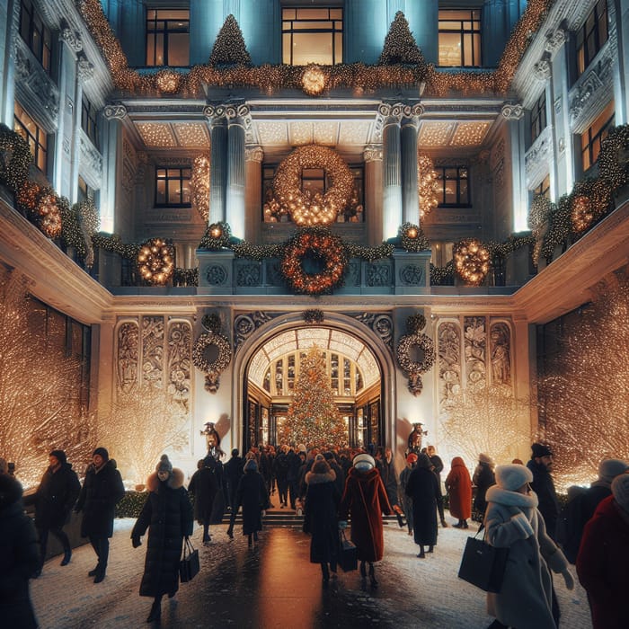 Christmas Celebration at Majestic Building Entrance | AI Art Generator ...