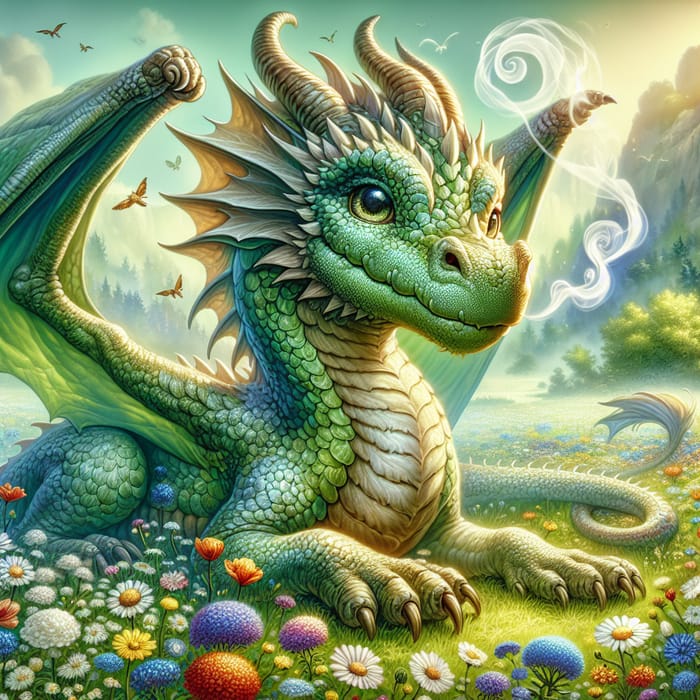 Friendly Dragon in a Serene Meadow | AI Art Generator | Easy-Peasy.AI