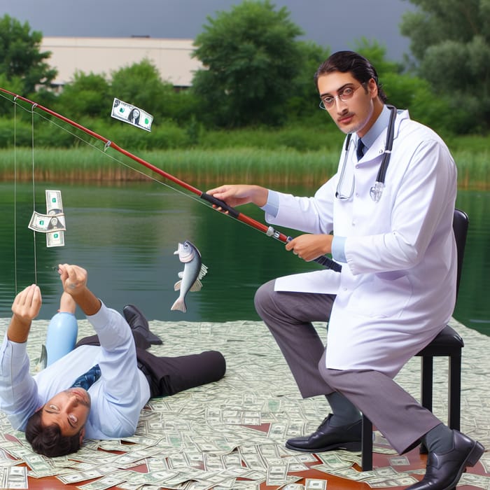 Doctor Fishing in Money-Filled Lake | Saving Man from Drowning | AI Art ...