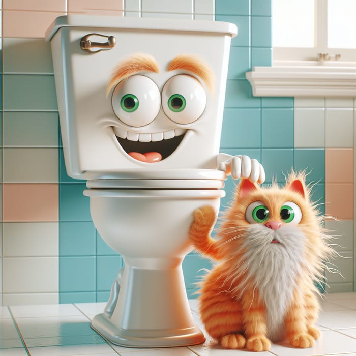 Quirky Toilet Holds Orange Cat | Bathroom Hijinks | AI Art Generator ...