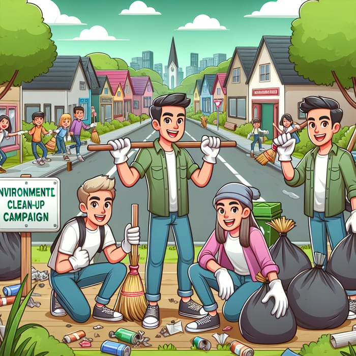 Animated Friends Organize Environment Cleanup Campaign | AI Art ...