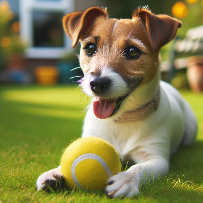 Playful Female Jack Russell Terrier Playing with Yellow Ball on Grass ...