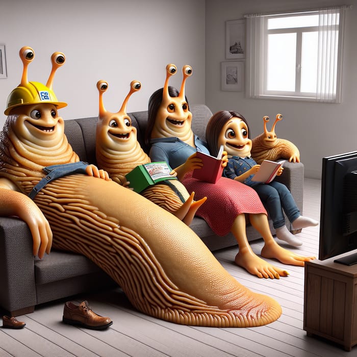 Slug Family Watching TV: Construction Dad, Homemaker Mom, Bookworm ...
