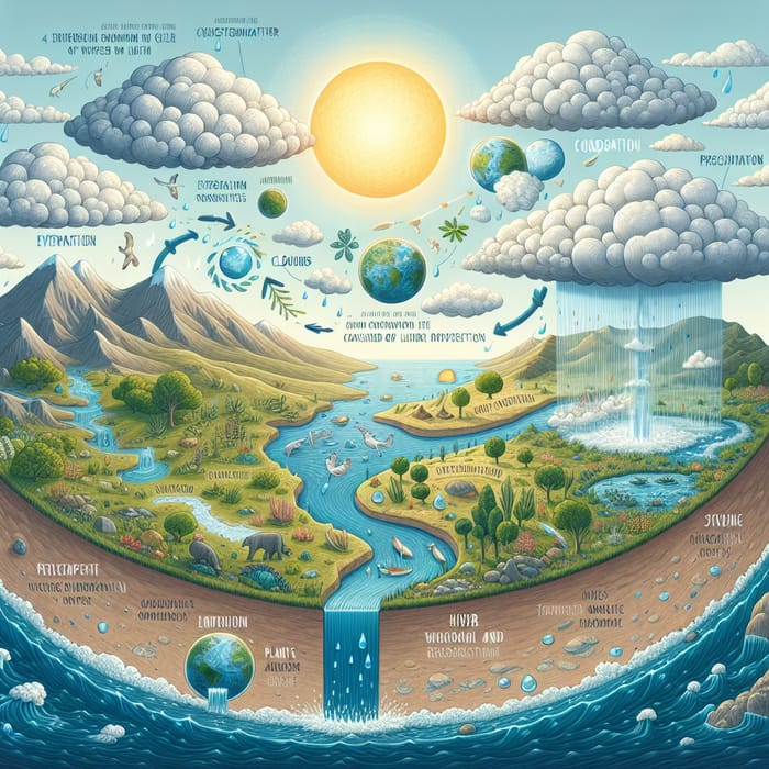Interactive Water Cycle Illustration: Process and Importance | AI Art ...
