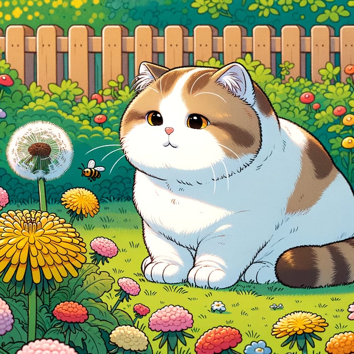 Adorable Bobtail Cat Watching Bee in Outdoor Scene | AI Art Generator ...