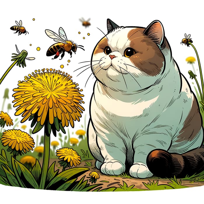 Adorable Bobtail Cat and Bee Comic Strip | AI Art Generator | Easy-Peasy.AI