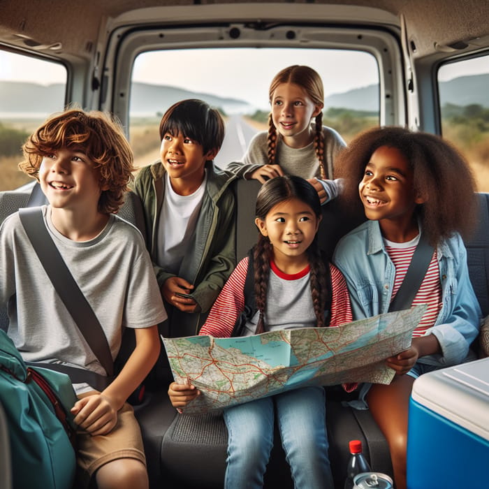 Fun Brown Kids Road Trip Journey | AI Art Generator | Easy-Peasy.AI