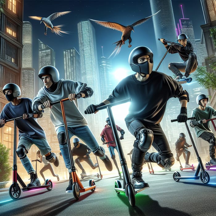 Kick Scooters War: Thrilling City Competition | AI Art Generator | Easy ...