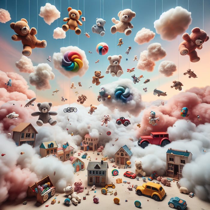 Big Toys Falling From the Sky: Whimsical Toy Deluge | AI Art Generator ...