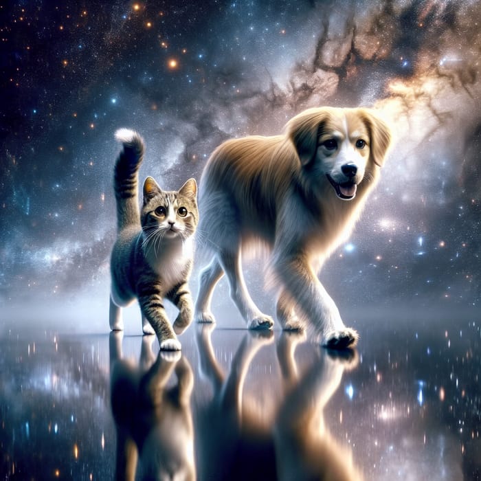 Realistic Cat and Dog Walking in Space | AI Art Generator | Easy-Peasy.AI