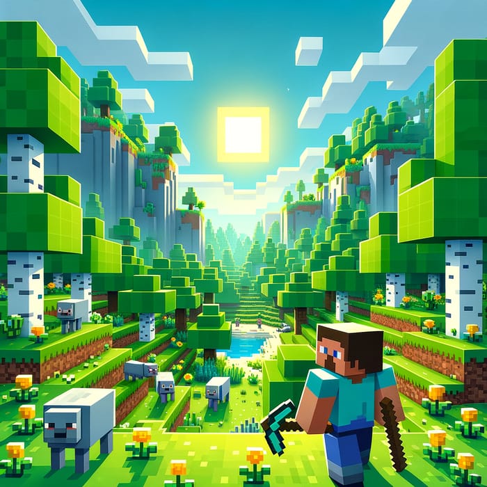 Explore a Minecraft Pixelated World Scene | AI Art Generator | Easy ...