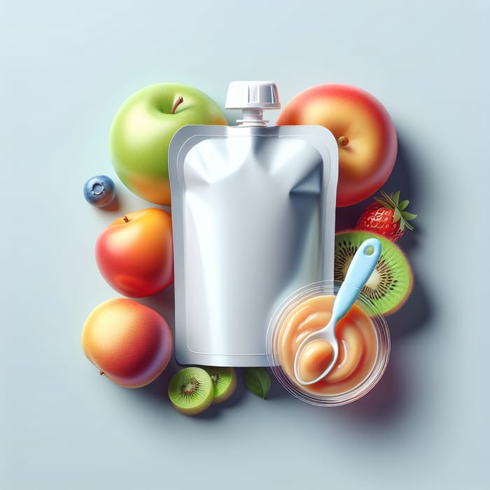 Baby Food Pouch with Fresh Fruits and Spoon | Mealtime Scene | AI Art ...