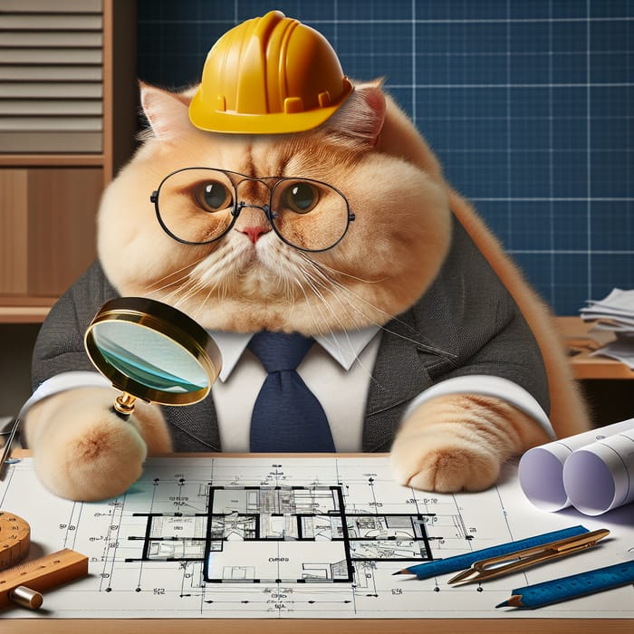 Dedicated Yellow Cat Architect Designing Innovative Structures | AI Art ...