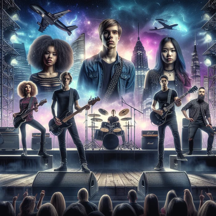 Dynamic Rock Band Concert Poster Design | AI Art Generator | Easy-Peasy.AI