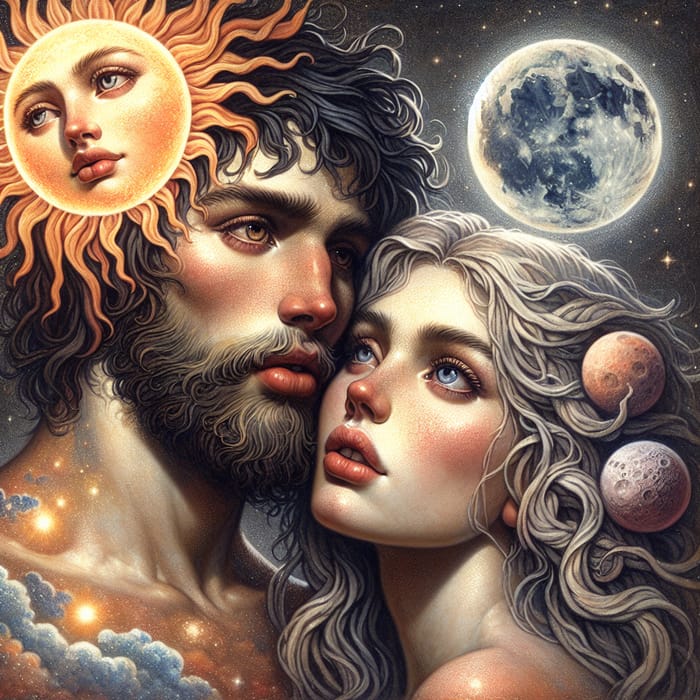 Celestial Romance of the Sun and Moon | AI Art Generator | Easy-Peasy.AI