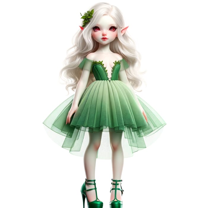 Albino Nymph in Short Kawaii Green Dress & Heels | AI Art Generator ...