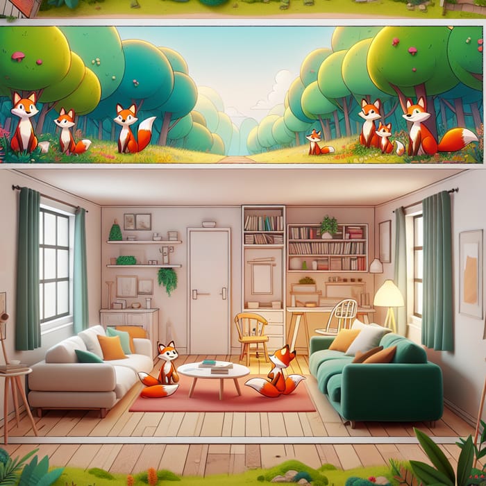 Charming Cartoon Fox Family Home Near the Woods | AI Art Generator ...
