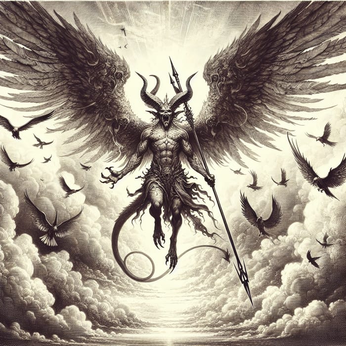 Dominant Demon with Wings and Spear Imagery | AI Art Generator | Easy ...