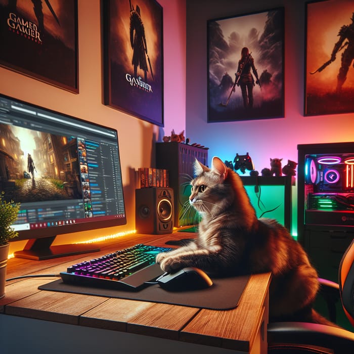 Cat Gamer at Laptop: Ultimate Gaming Vibes | AI Art Generator | Easy ...