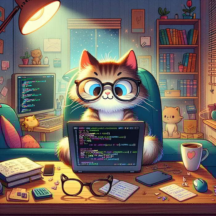 Cute Cat Programmer: Feline Coding Genius | AI Art Generator | Easy-Peasy.AI