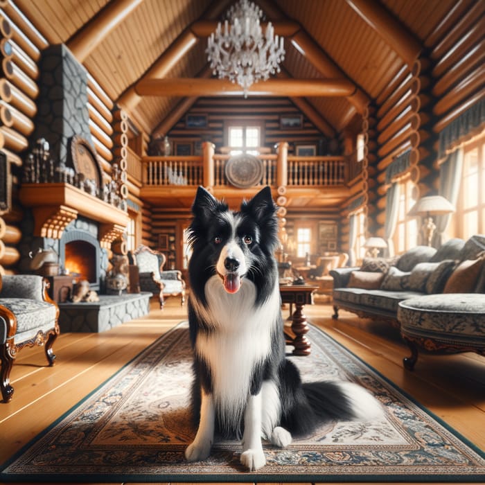 Border Collie Dog in Elegant Log Cabin | AI Art Generator | Easy-Peasy.AI