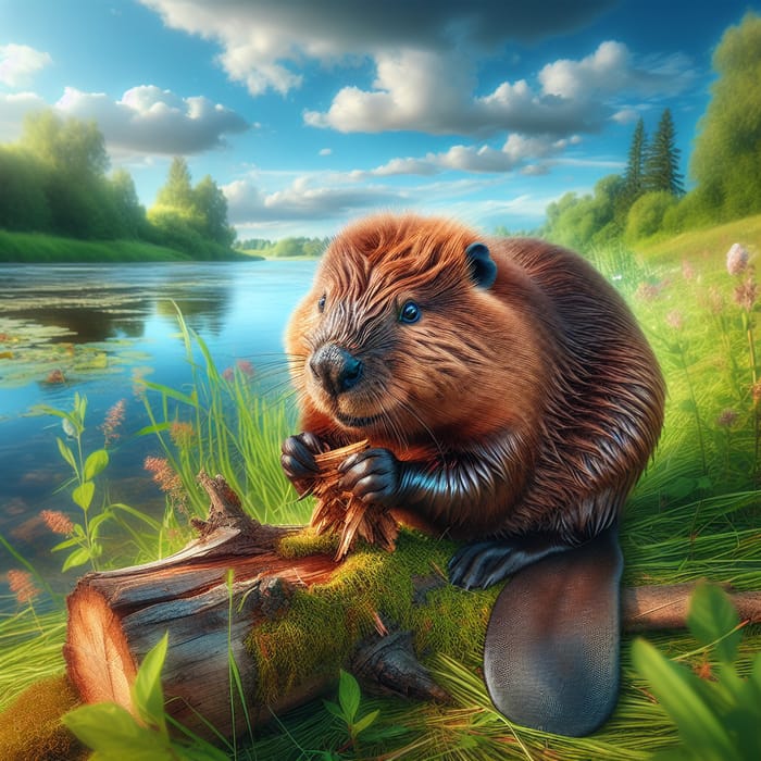 Castor: Nature's Busy Beaver in a Serene Scene | AI Art Generator | Easy-Peasy.AI