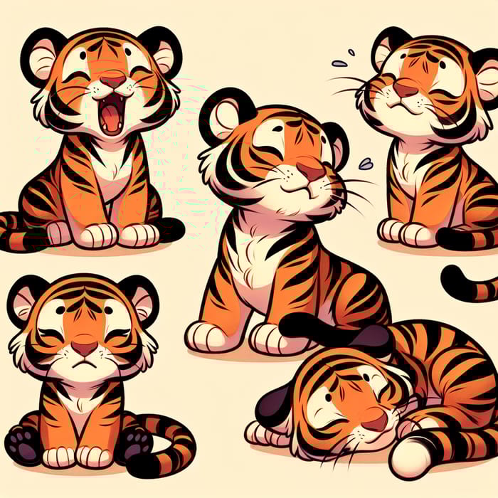 Dynamic Tiger Poses Illustrated | Minimalistic & Vibrant Artwork | AI ...