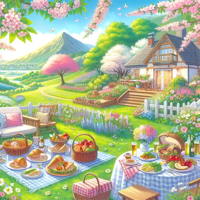 Spring Picnic in a Garden with Scenic Views | AI Art Generator | Easy ...