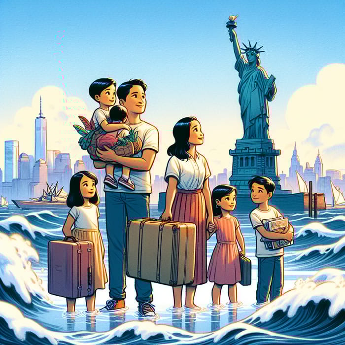 Filipino Family Migration to USA: Bright Future Awaits | AI Art Generator | Easy-Peasy.AI