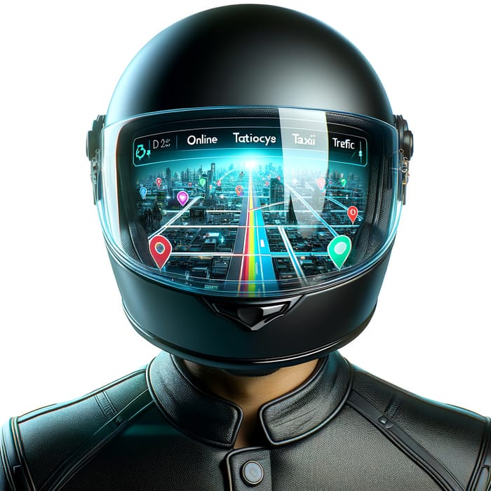 AR Helmet with Vibrant AR Maps for Online Motorcycle Taxi | AI Art Generator | Easy-Peasy.AI