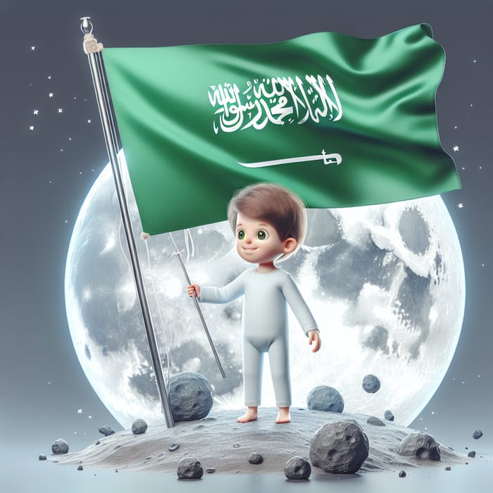 Child Holding Saudi Arabian Flag on Moon | AI Art Generator | Easy-Peasy.AI