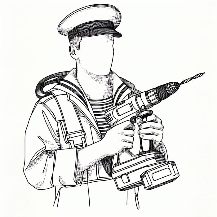 Sailor Contour Drawing - Peaked Cap & Construction Drill | AI Art ...