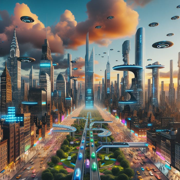 Future New York City 3024 | Skyscrapers, Hovering Cars, Vibrant Lights ...