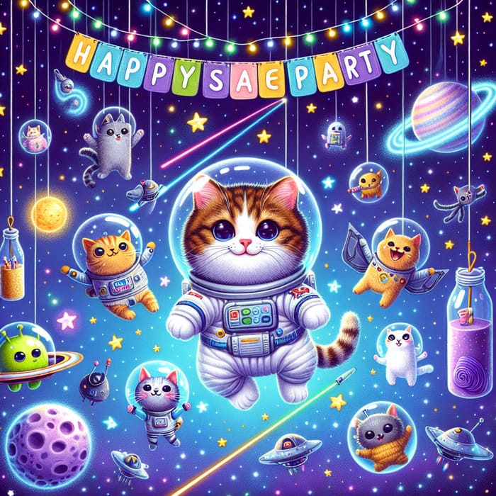 Cat Space Party: Feline Soiree in Deep Space | AI Art Generator | Easy ...