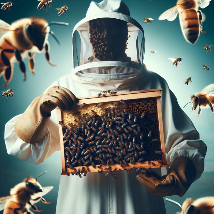Beekeeper Tending to Hives | Honey Production Scene | AI Art Generator | Easy-Peasy.AI
