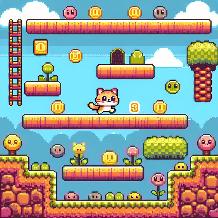 Cute Cat 2D Platformer Game | Pixel Art Adventure | AI Art Generator | Easy-Peasy.AI
