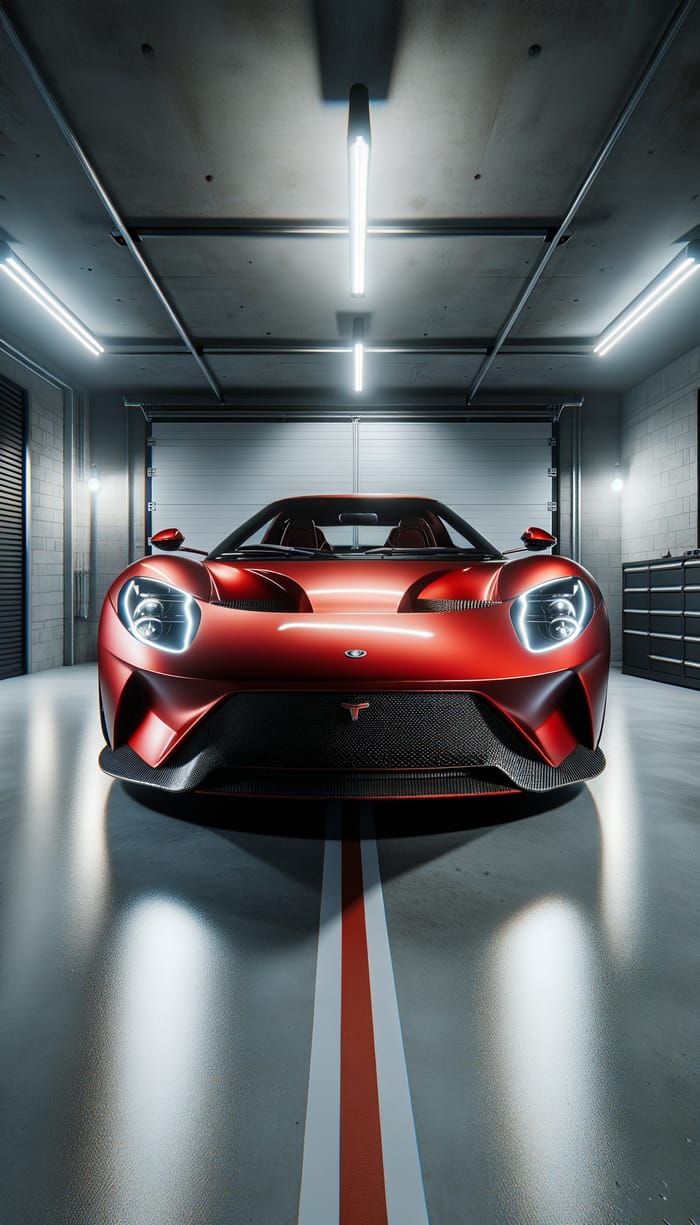 Detailed Front View of Sleek Red Ferrari in Garage | AI Art Generator ...