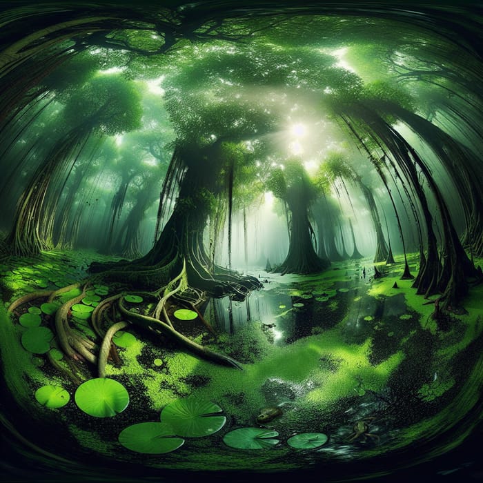 360-Degree Enchanted Swamp: Serene & Mysterious View | AI Art Generator ...