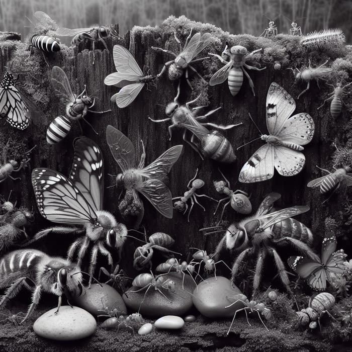 Colorful Insect Gathering in Nature: Bees, Spiders, Ants, Butterflies ...