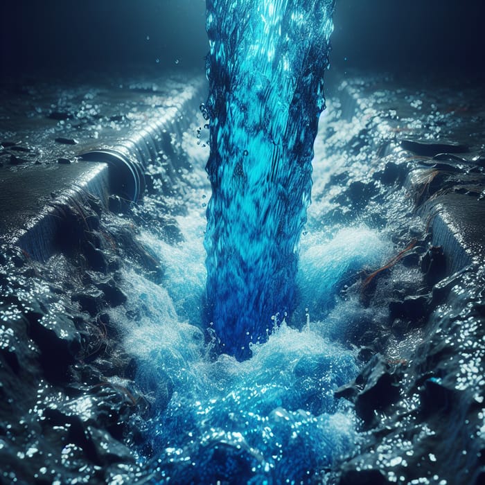 Cerulean Water Blast | Powerful Sewer Cleaning Process | AI Art Generator | Easy-Peasy.AI