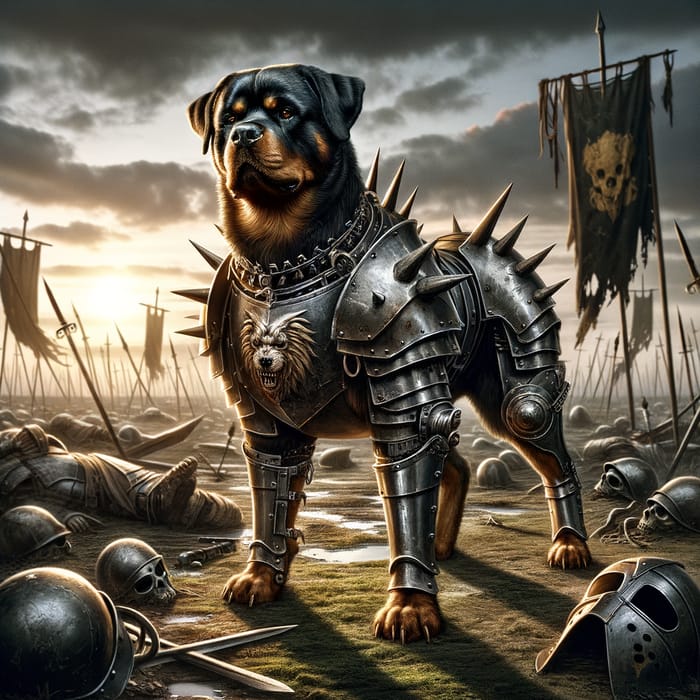 Mean Rottweiler in Spiked Armor on Battlefield | AI Art Generator ...