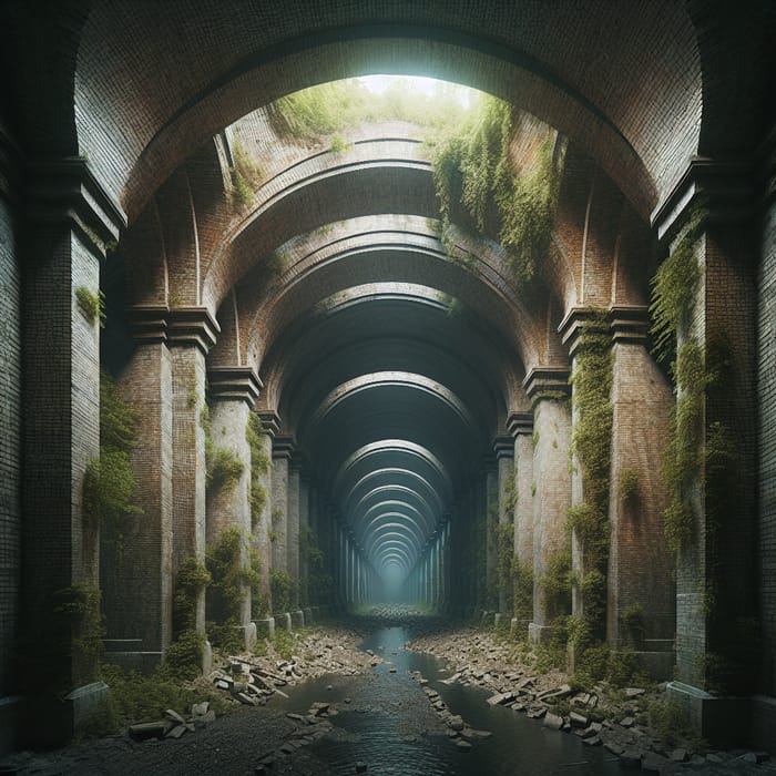 Gloomy Brick Underground Tunnel with Vaulted Ceiling | AI Art Generator | Easy-Peasy.AI