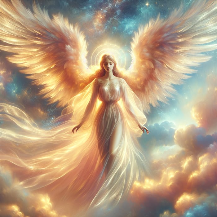 Serene Angelic Presence in Radiant Garb | AI Art Generator | Easy-Peasy.AI