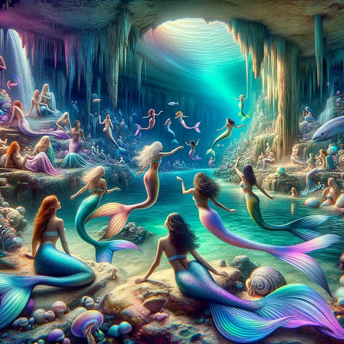 Mystical Underwater Scene of Mermaids in Pastel Hues | AI Art Generator ...