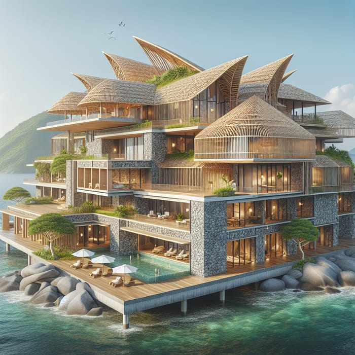 Sustainable Multistorey Hotel | Bamboo Shingles & Oceanic Views | AI ...