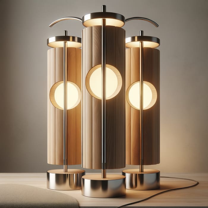 Minimalist Wood and Chrome Design Lamp | AI Art Generator | Easy-Peasy.AI