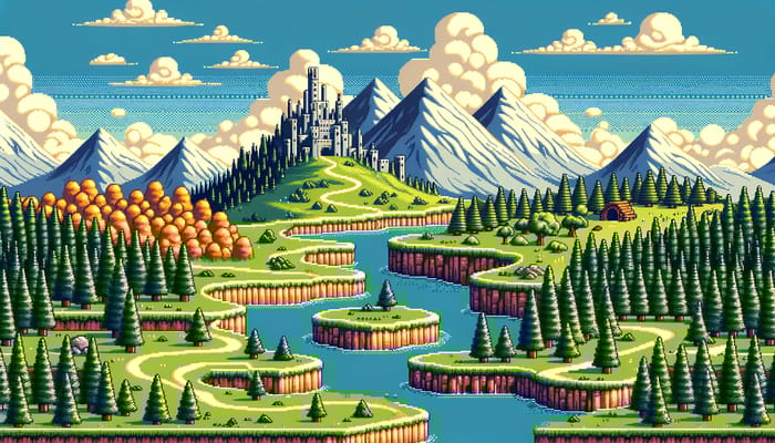 Adventure Pixel Art Map - 32-Bit Retro Landscape | AI Art Generator ...